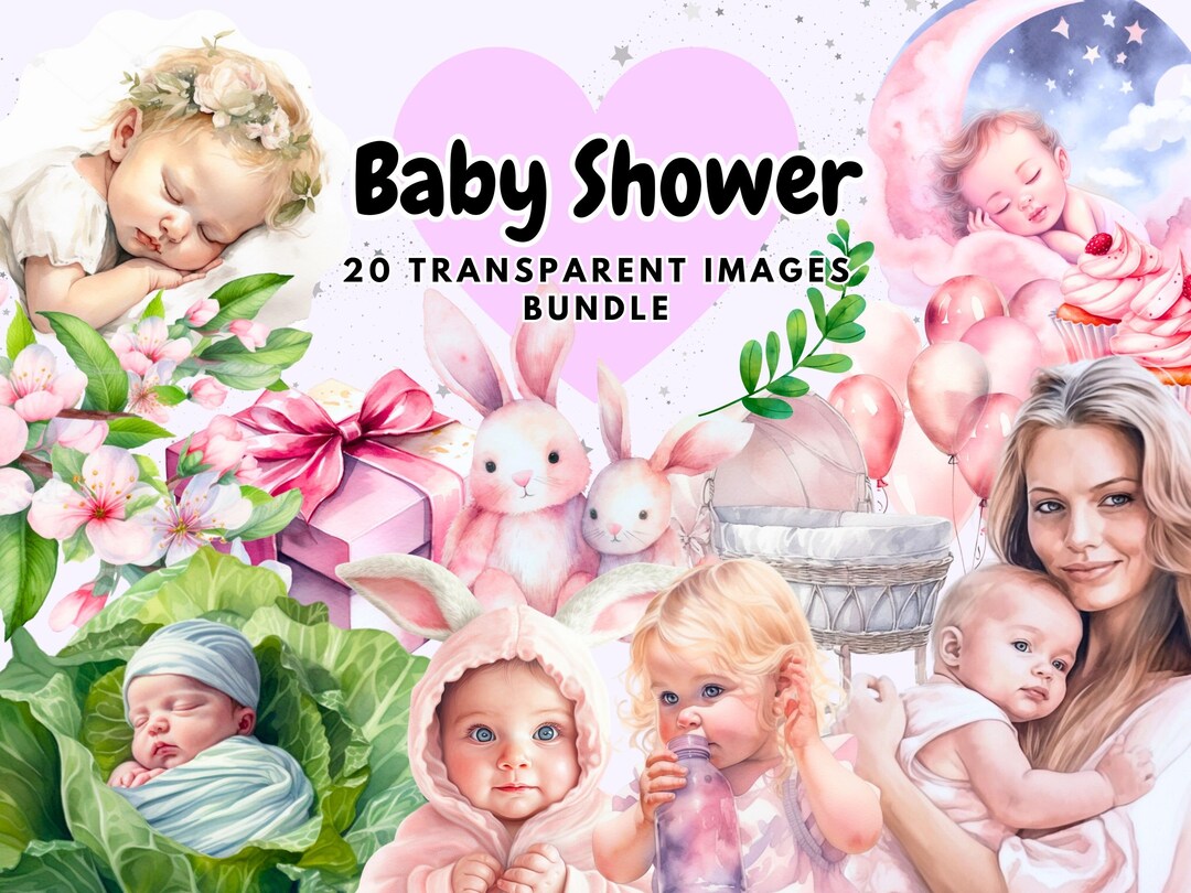 20 Watercolor Baby Shower Clipart, Baby Girl Bundle Digital Clip Art ...