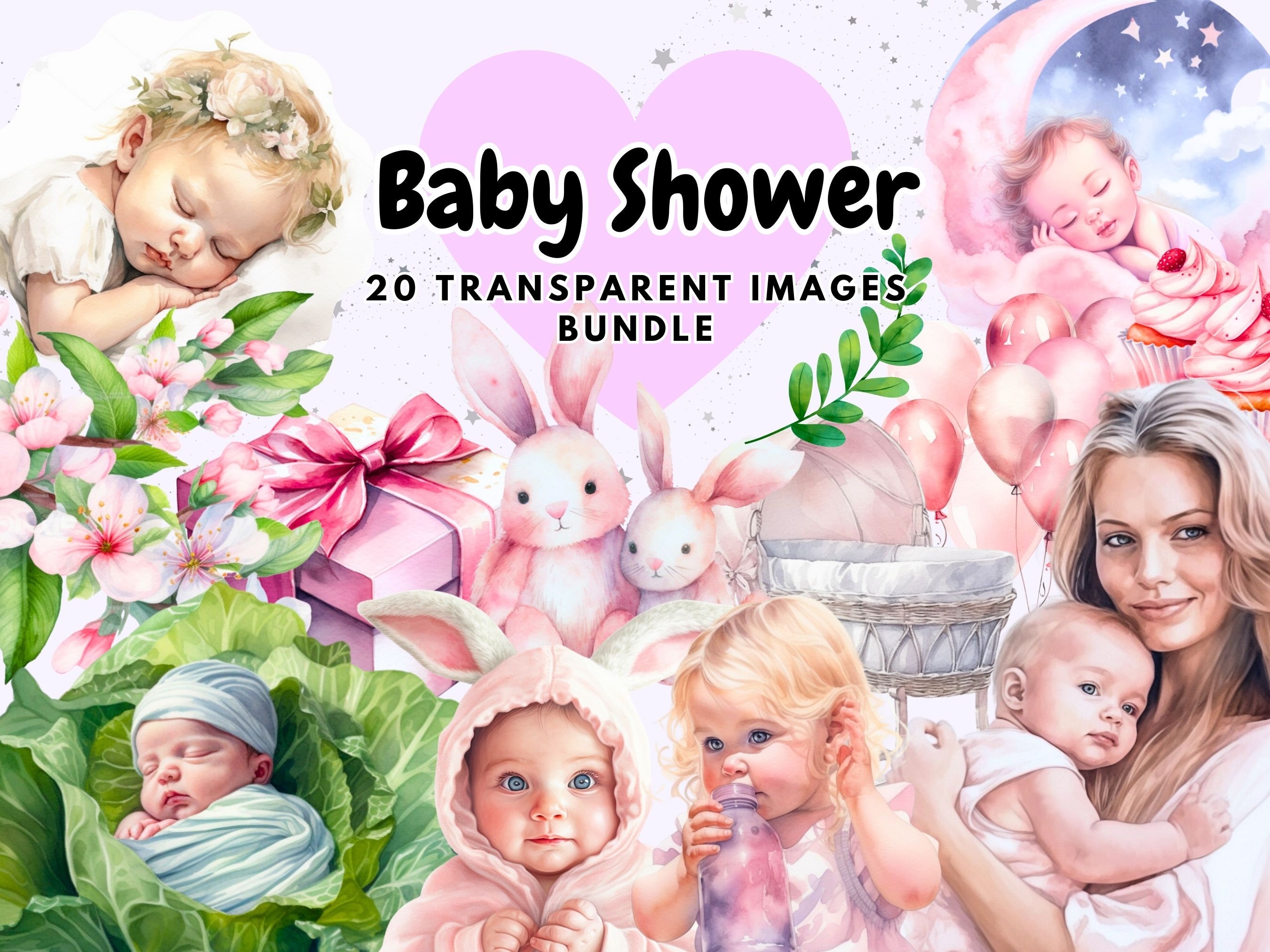 20 Watercolor Baby Shower Clipart, Baby Girl Bundle Digital Clip Art ...