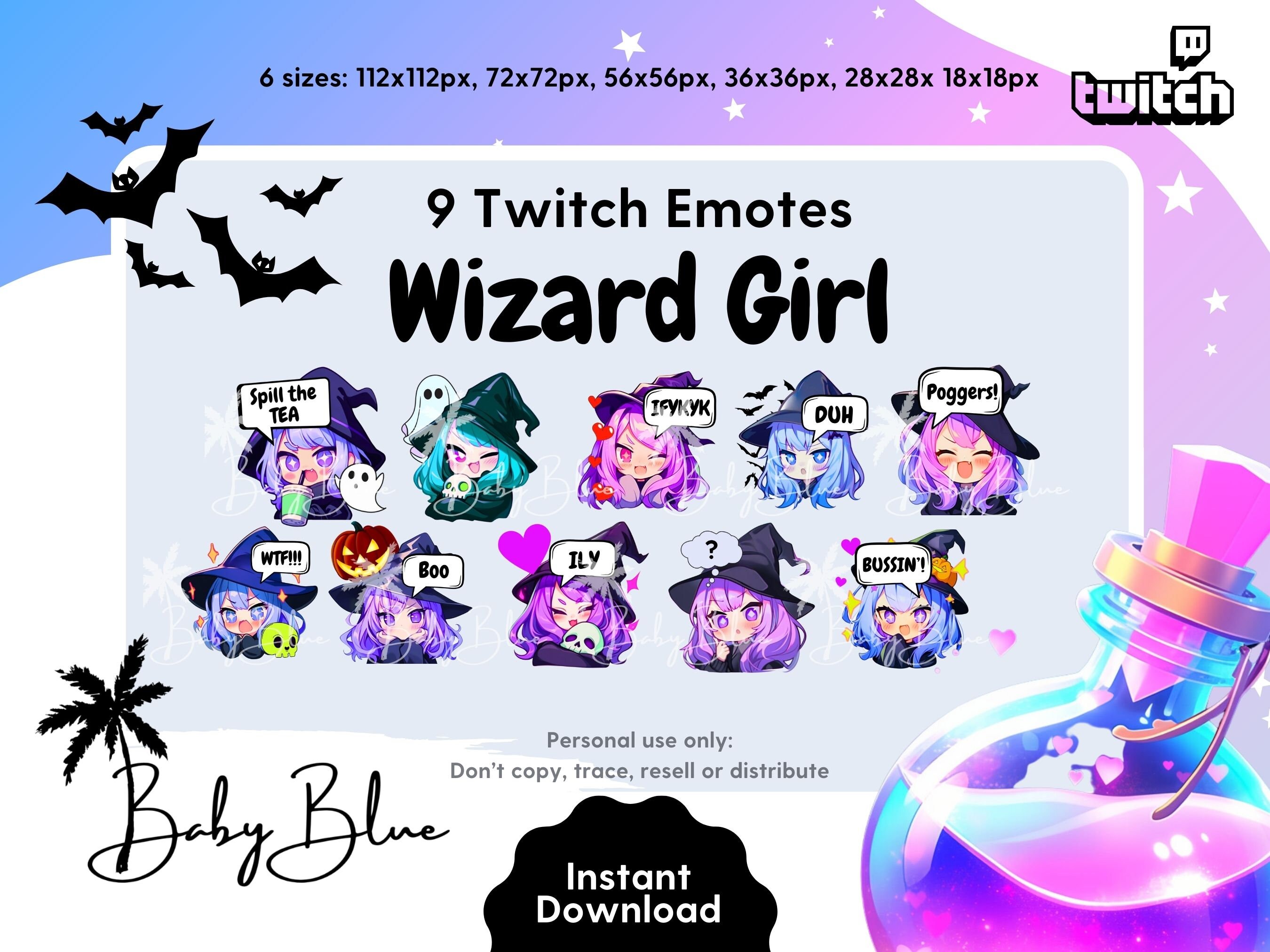 Halloween-styled Wizard Girl Twitch Emotes Set: Magical & Mystical Vibe ...