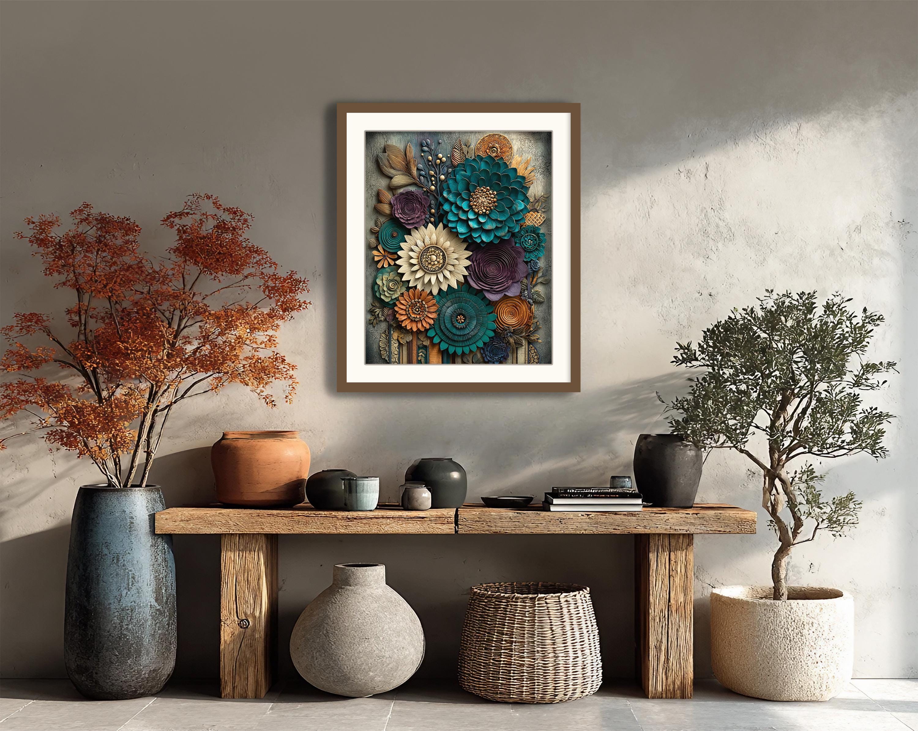Boho Moody Floral Wall Art Print – 3D Effect (FLAT PRINT) Botanical ...