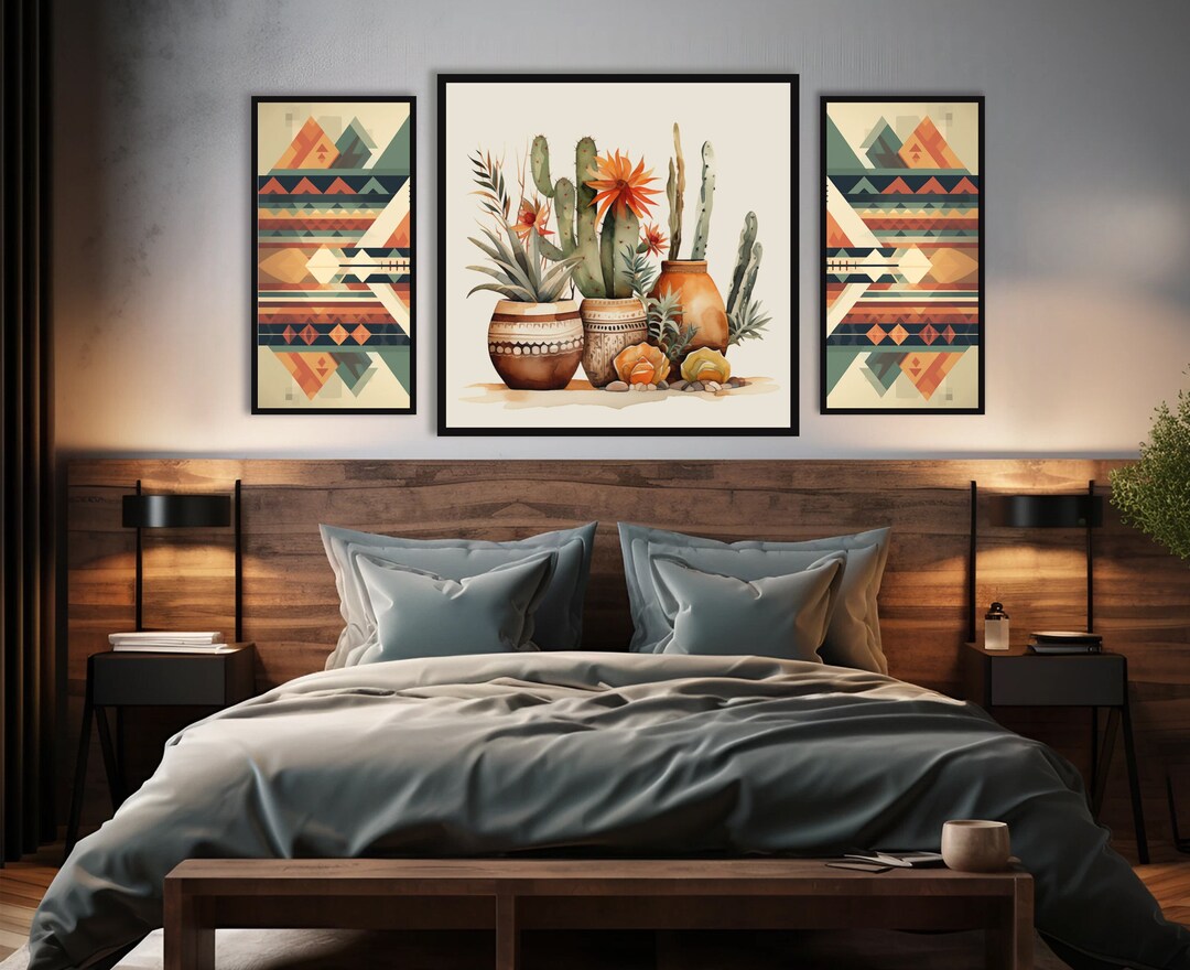 3 Piece Set Southwest Style Art Prints Southwest Pots, Botanicals ...