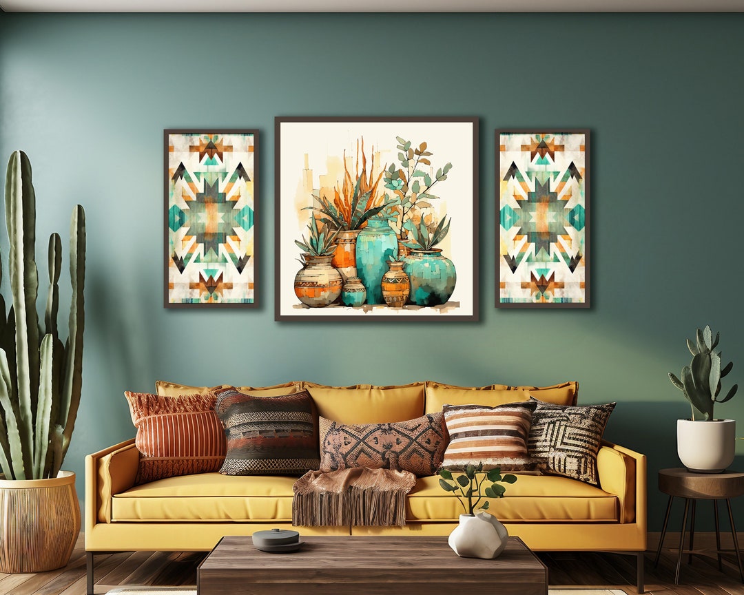 3 Piece Set Southwest Style Art Prints Southwest Pots, Botanicals ...