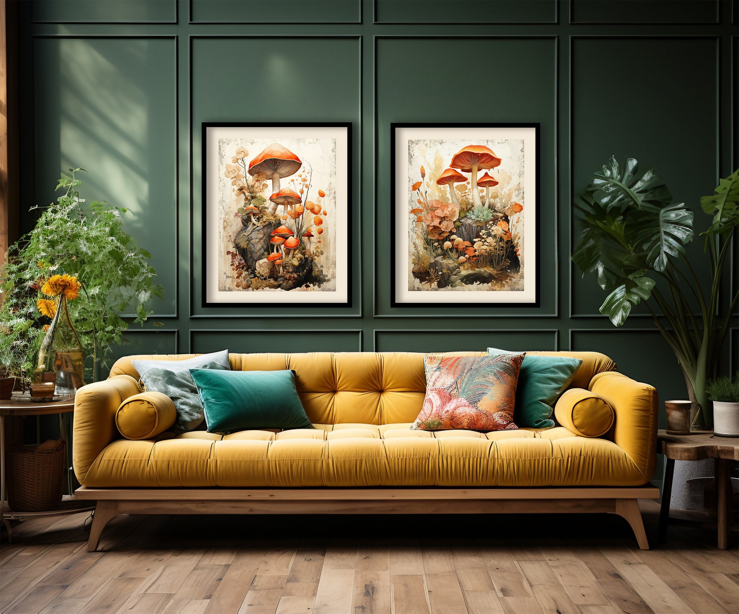 Earth Elements Botanical Print Boho Mushroom Poster Room - Etsy