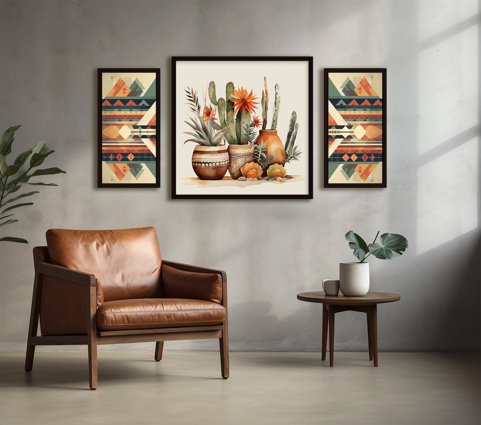3 Piece Set Southwest Style Art Prints - Southwest Pots, Botanicals ...