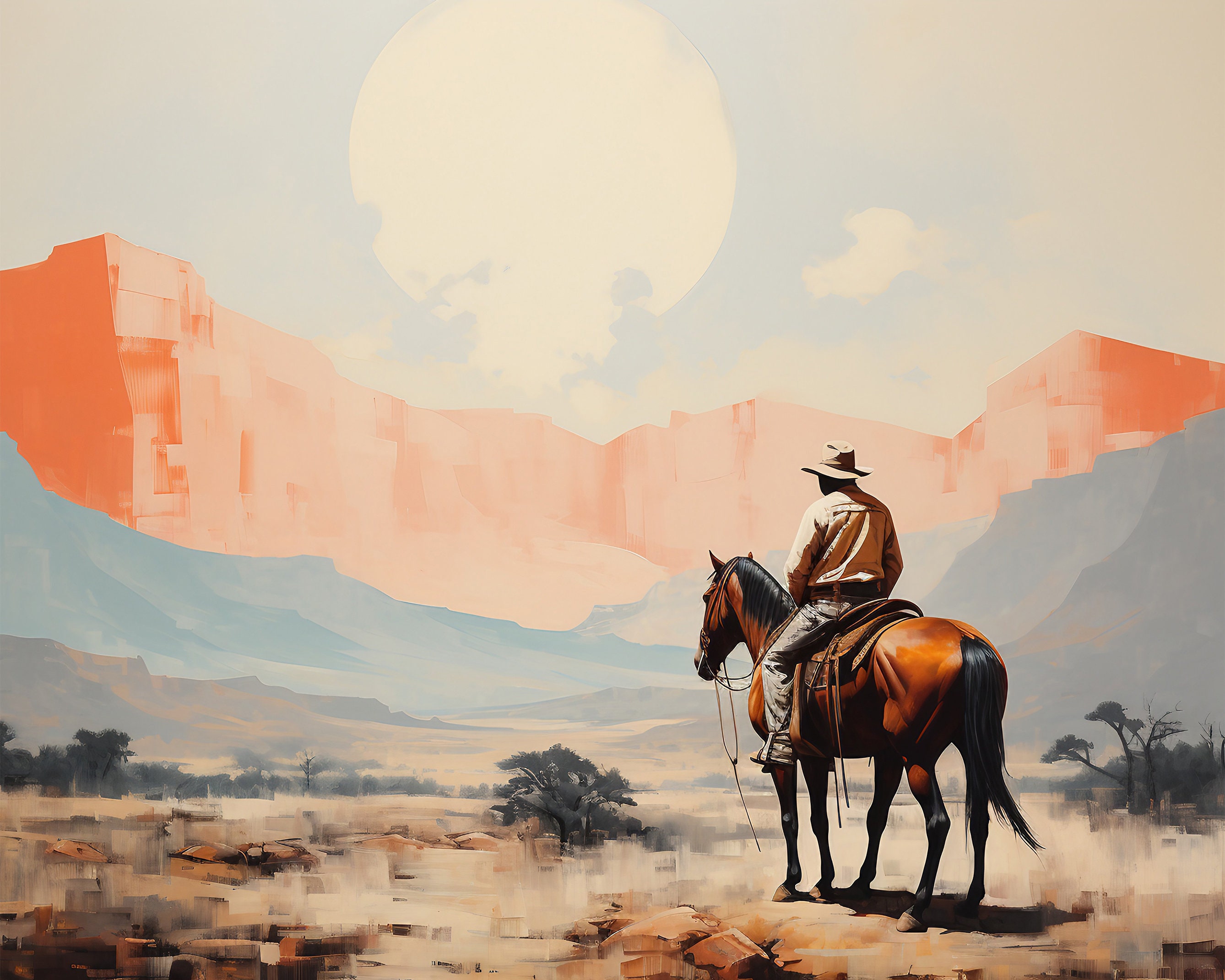 Southwest Cowboy Abstract Art Print, Western Living Room Decor, Bedroom ...