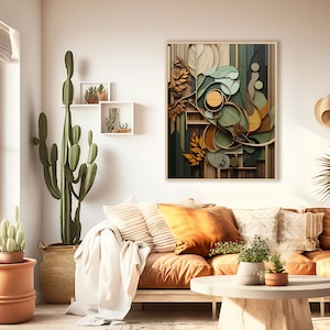 Botanical Print, Boho Wood-look Poster, Room Decor, Bedroom Art, Earth ...