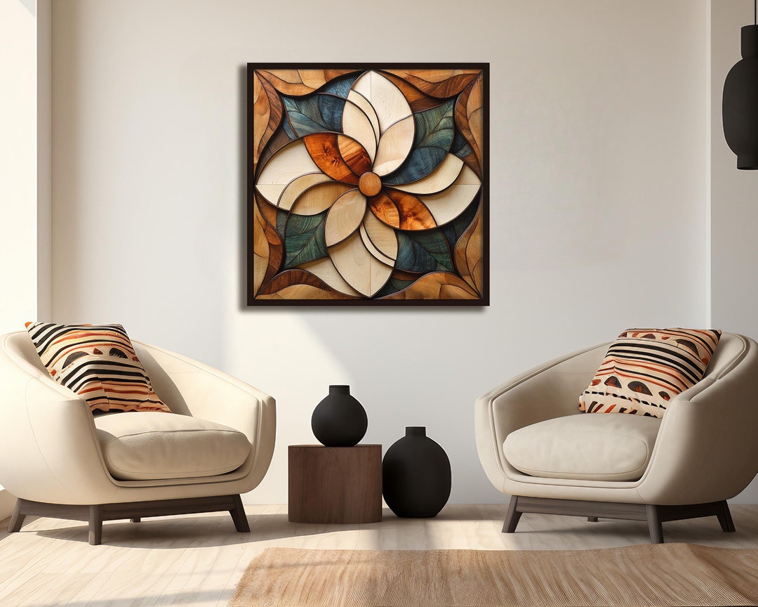 Brown, Green and Beige Wood-grain Wall Art, Square Wall Art, Unique ...