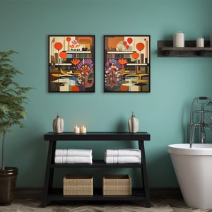 Set of 2 Prints Retro Mid-century Modern Decor, Home Decor, Over the ...