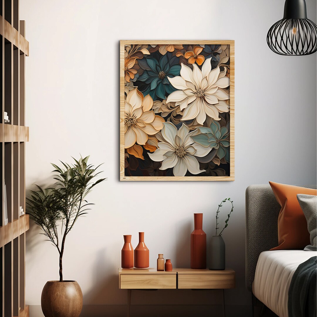 Boho Flower Poster, Earth Tones Room Decor, Botanical Wall Art, Bedroom ...