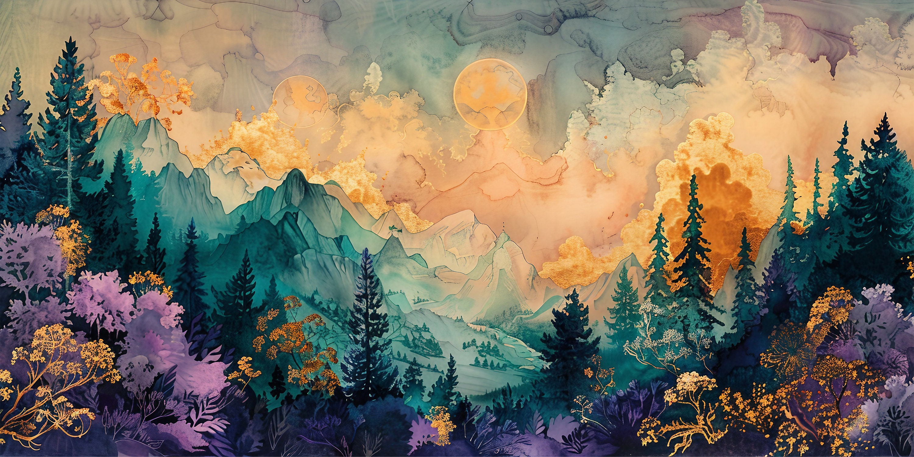 Surreal Abstract Landscape Art Print, Colorful Painting, Home Decor ...