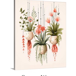 Hanging Pots, Boho Inspired Botanicals, Pink & Green, Home Office Decor ...