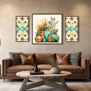 3 Piece Set Southwest Style Art Prints - Southwest Pots, Botanicals ...