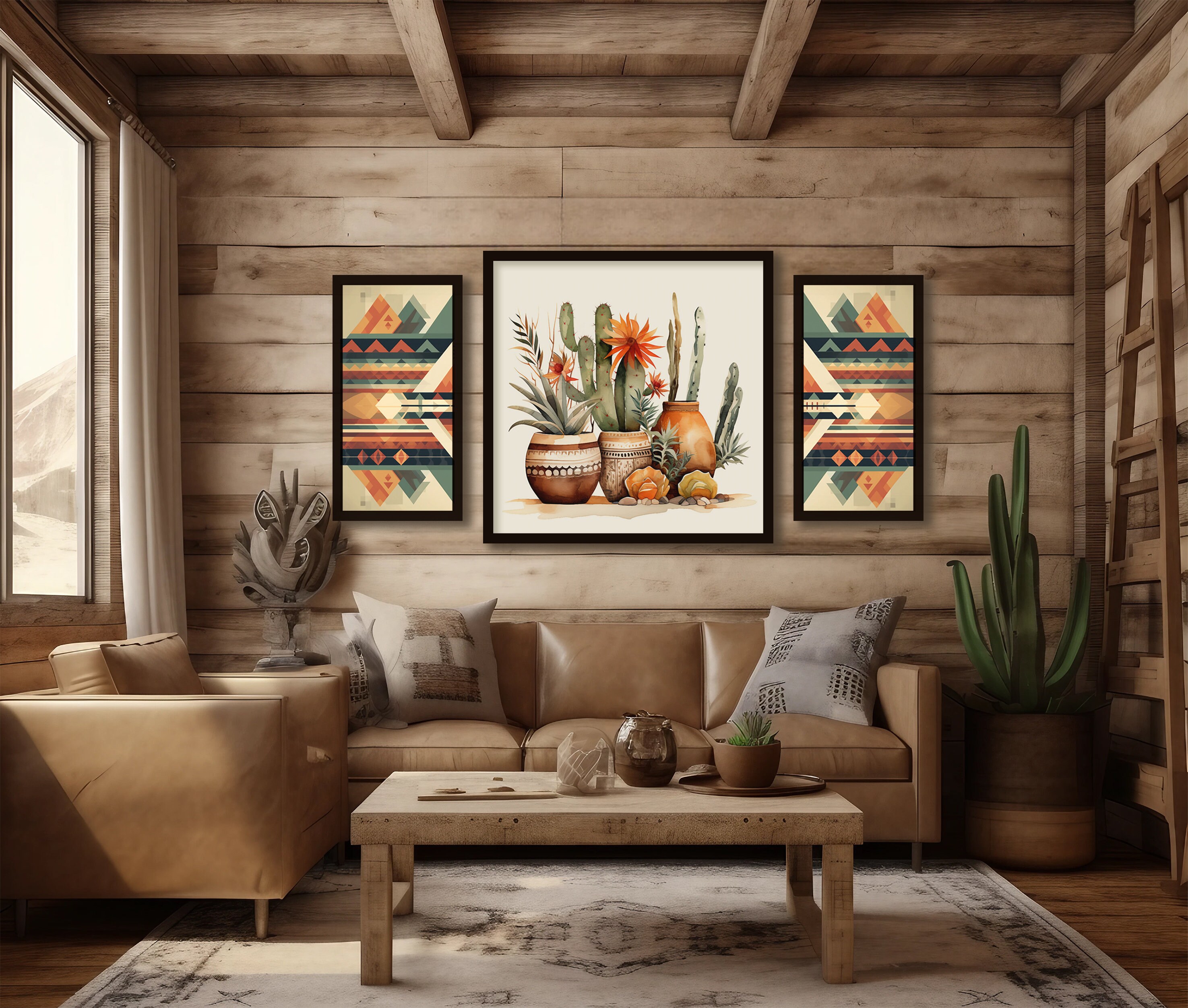 3 Piece Set Southwest Style Art Prints - Southwest Pots, Botanicals ...