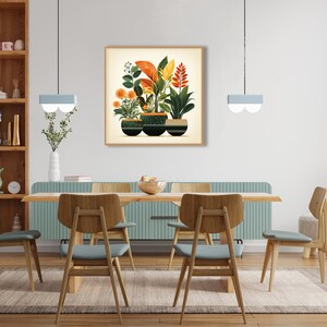 Boho Floral Art Print, Green Yellow Orange Red Botanical Poster, Plant ...