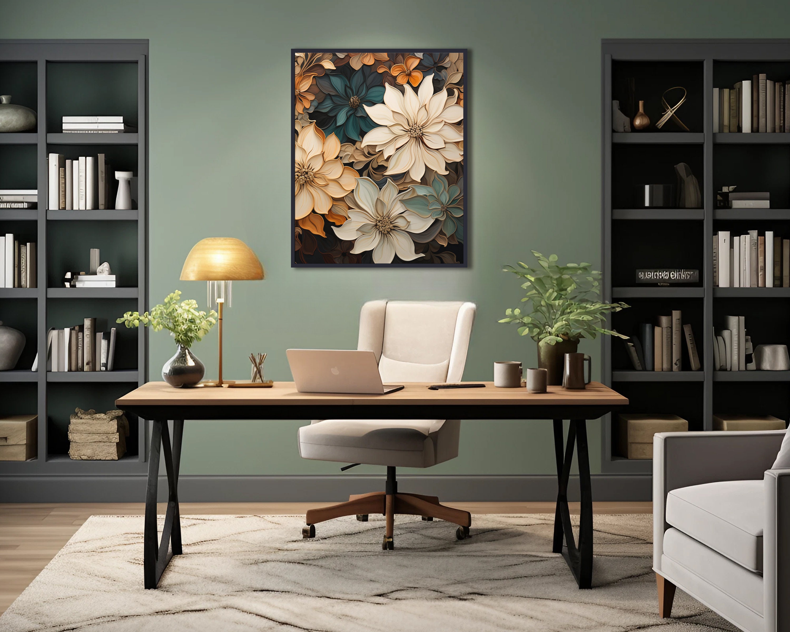 Boho Flower Poster, Earth Tones Room Decor, Botanical Wall Art, Bedroom ...