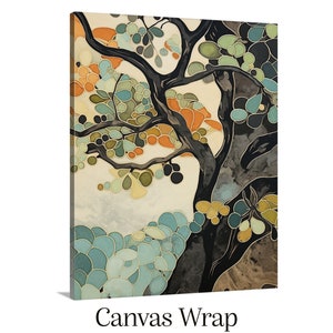 Abstract Tree Art in Brown, Beige, Orange, Green and Blue, Bedroom Wall ...