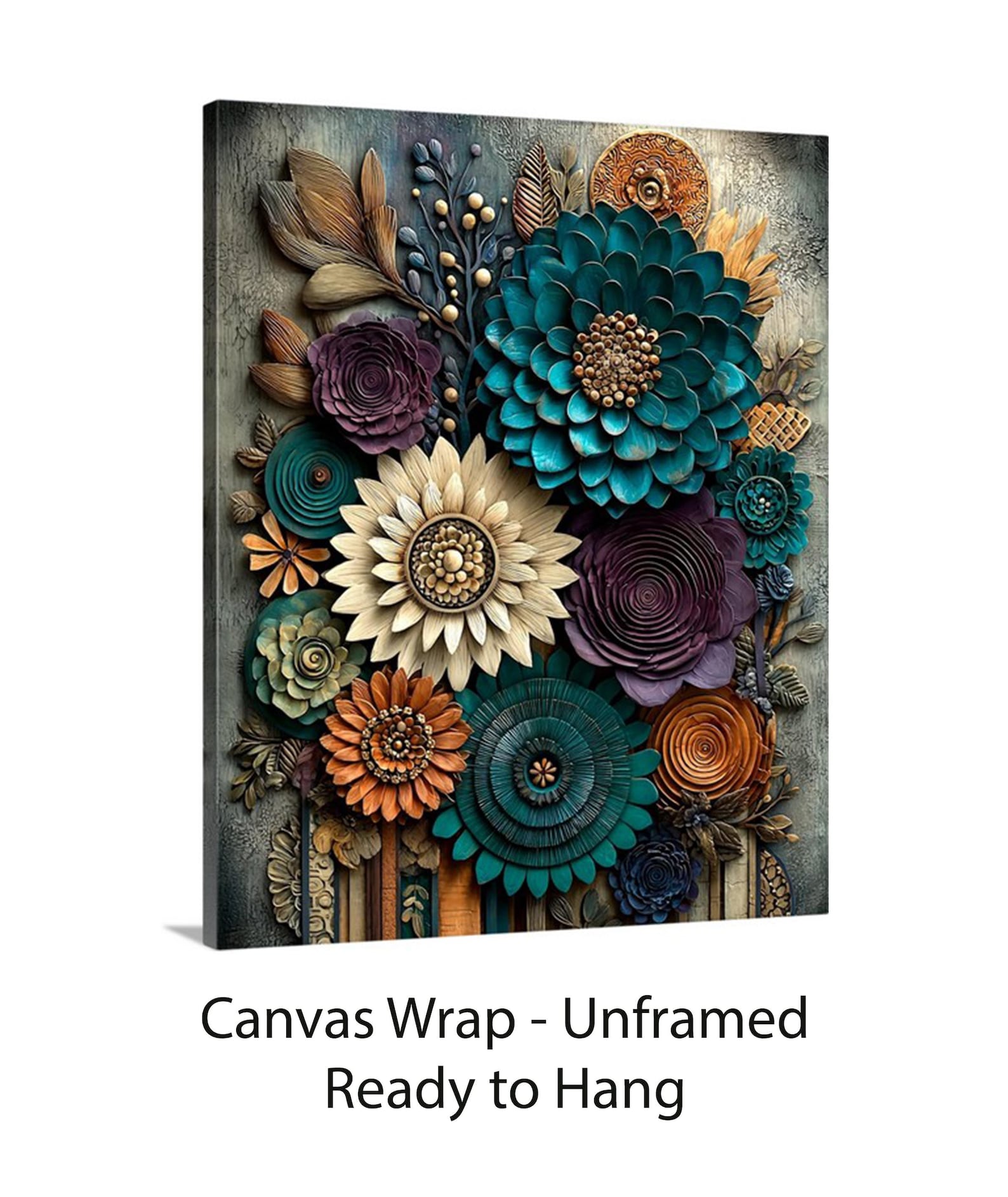 Boho Moody Floral Wall Art Print – 3D Effect (FLAT PRINT) Botanical ...