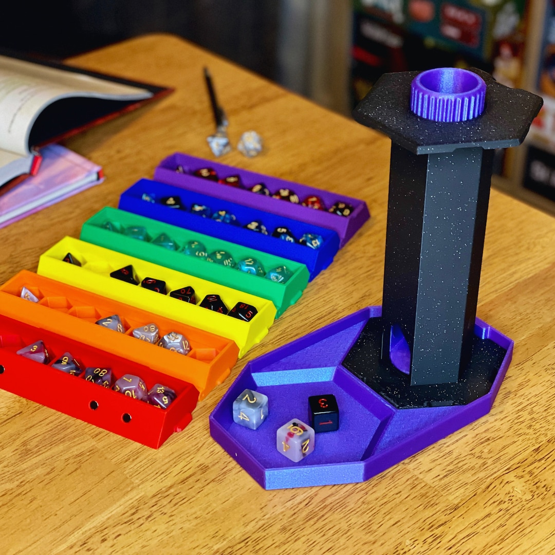 Rollup Storage Dice Tower Tray Customizable Colors, Holds up to 42 Dice ...