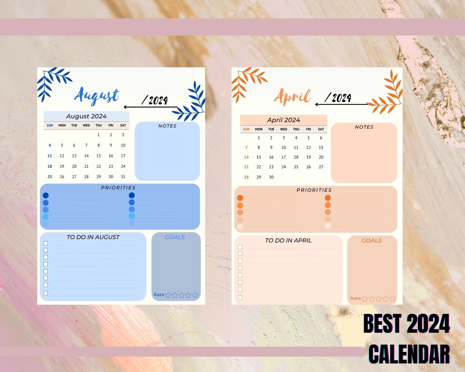 A4 Printable Calendar 2024, 2024 Monthly Planner, Printable PDF Digital ...