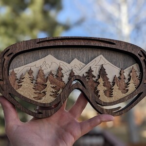 Handcrafted Neutral Wooden Ski Goggles Art - Perfect Gift for Winter ...