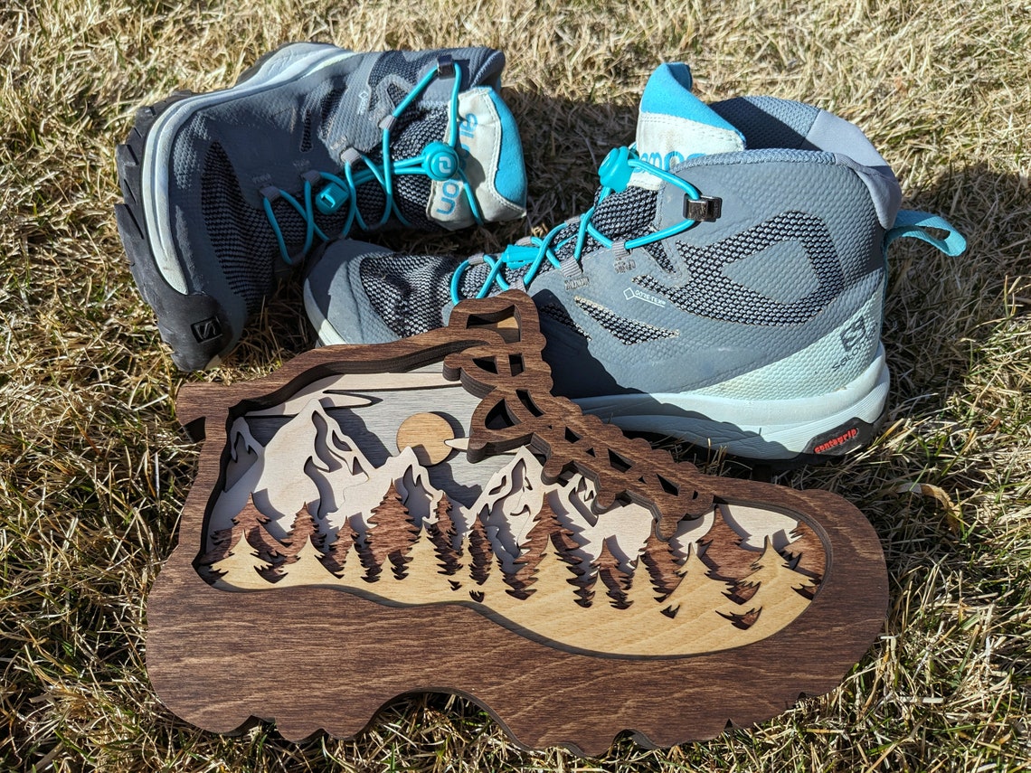 Handcrafted Neutral Wooden Hiking Boot Art Perfect Gift for Outdoor ...