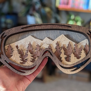 Handcrafted Neutral Wooden Ski Goggles Art - Perfect Gift for Winter ...