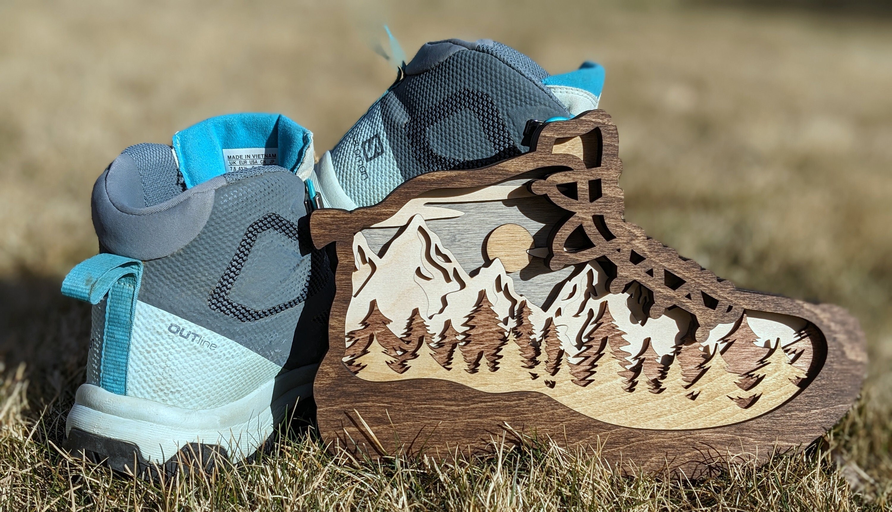 Handcrafted Neutral Wooden Hiking Boot Art - Perfect Gift for Outdoor ...