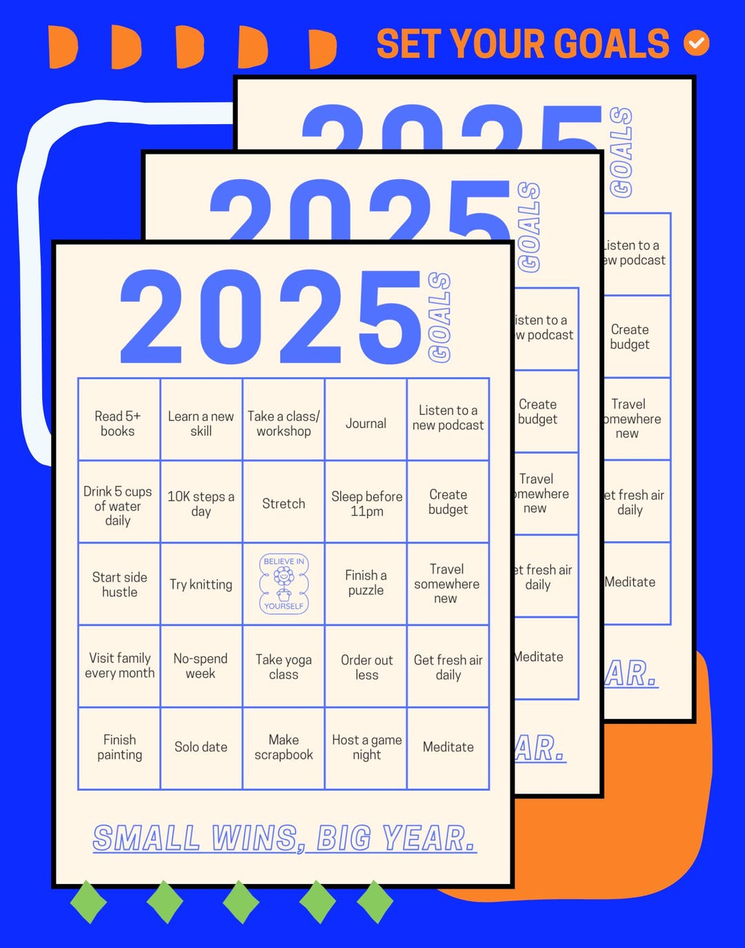 Editable 2025 Goals Bingo Card Aesthetic Blue Canva - Etsy