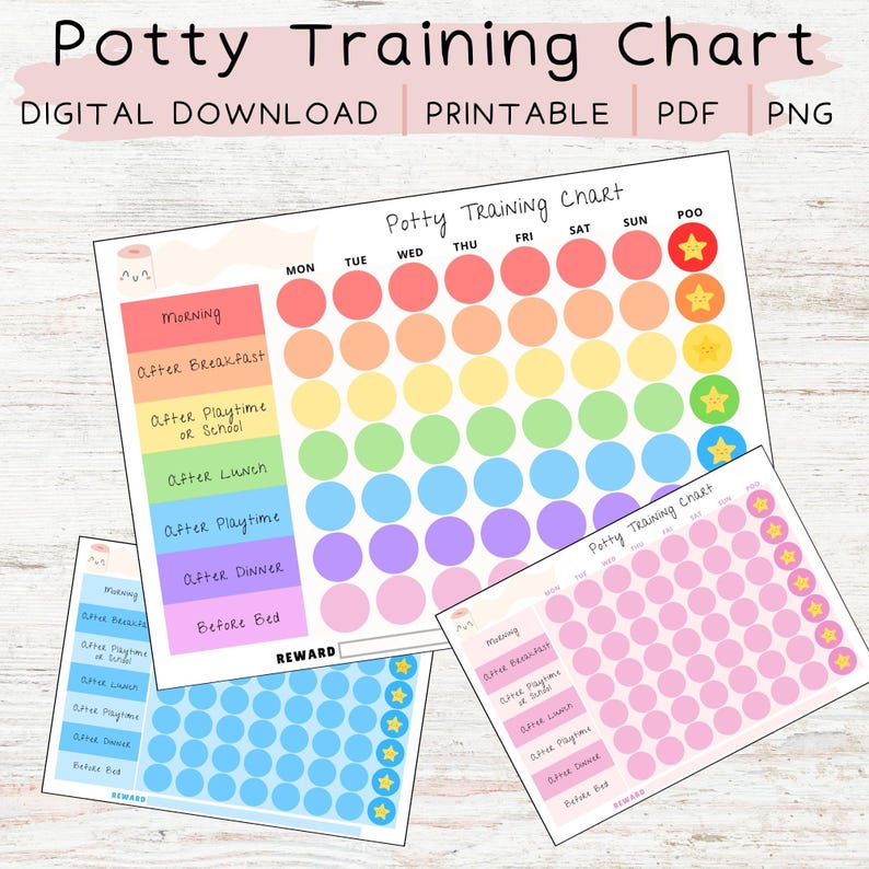 Potty Training Reward Chart: Rainbow, Pink, Blue (digital Download) - Etsy