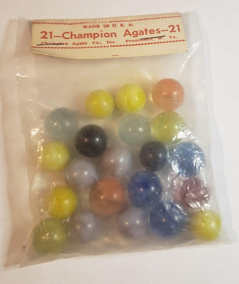 NOS Vintage Champion Agates "21" Marbles Plastic Bag - Etsy