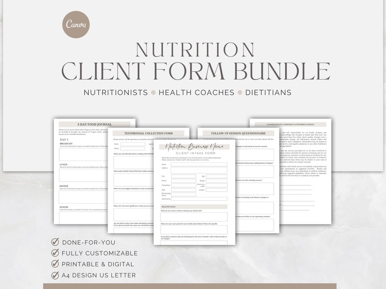 Nutrition Client Intake Form Canva Template: Health & Wellness (digital ...