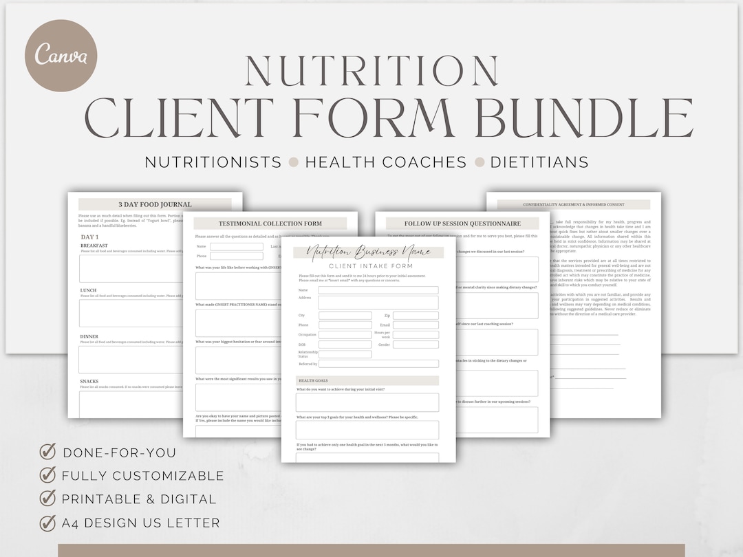Nutrition Client Intake Form Canva Template Health Coach - Etsy