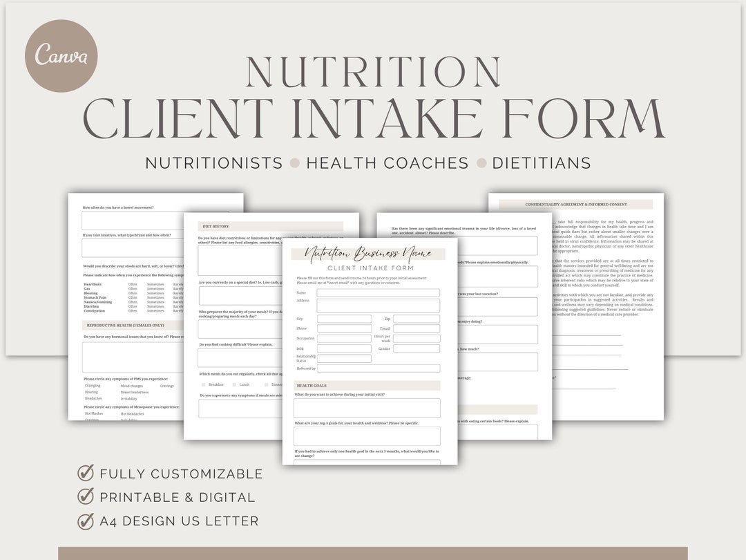 Nutrition Client Intake Form Canva Template Health Coach - Etsy