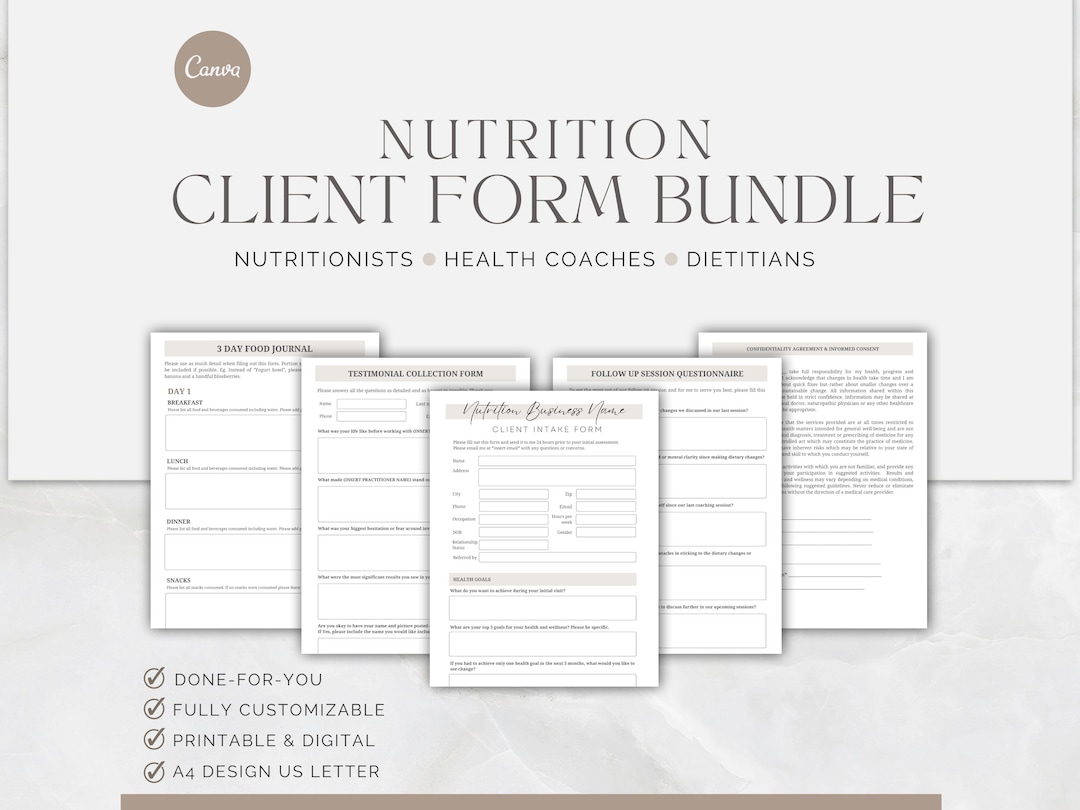 Nutrition Client Intake Form Bundle: Health Coach Template (PDF) - Etsy