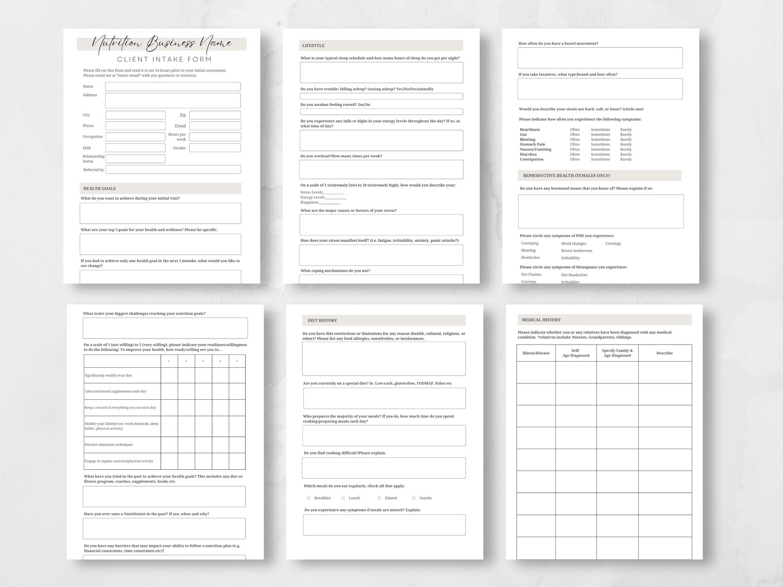 Nutrition Client Intake Form Canva Template: Health & Wellness (digital ...