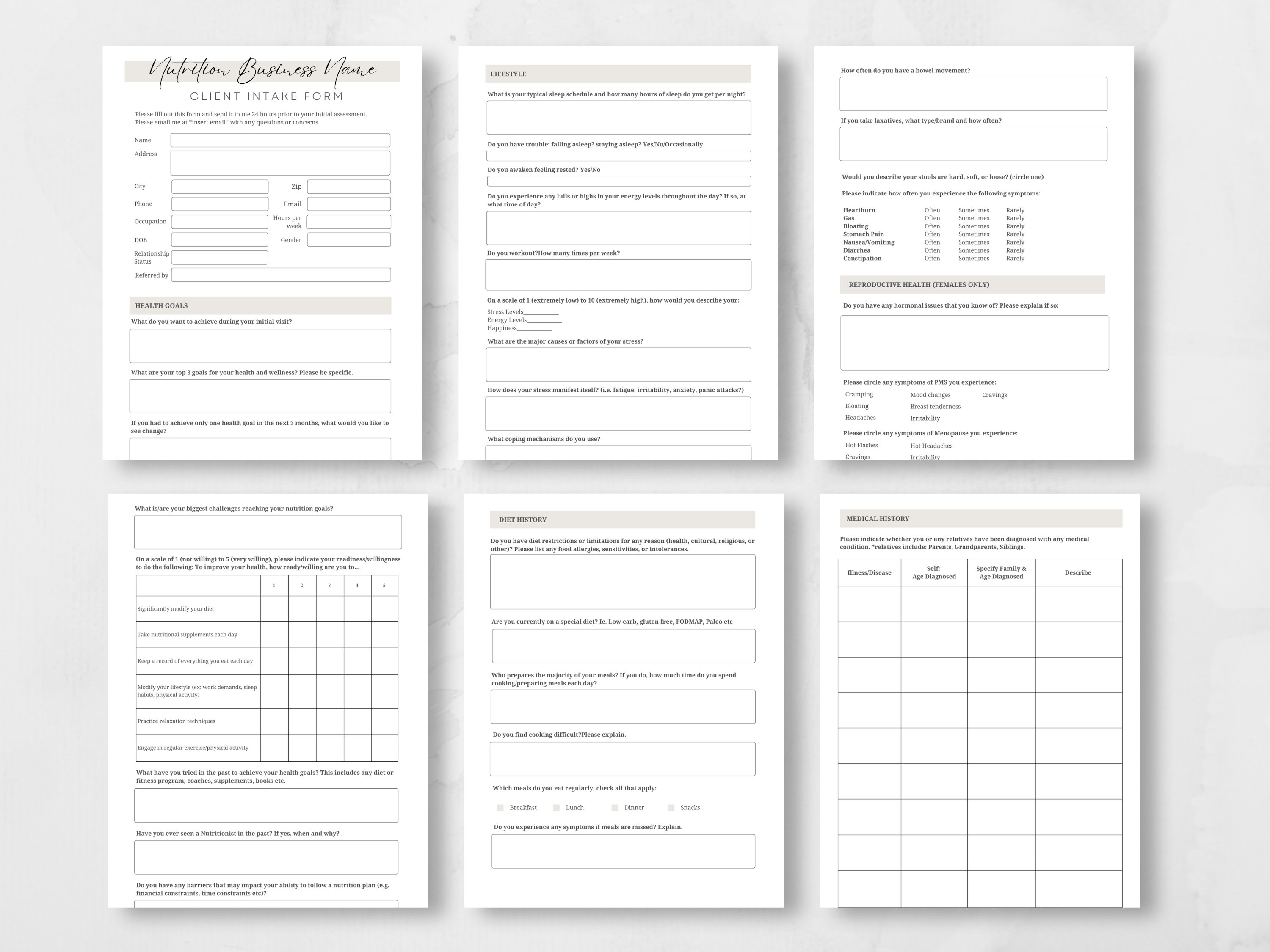 Nutrition Client Intake Form Bundle: Health Coach Template (PDF) - Etsy