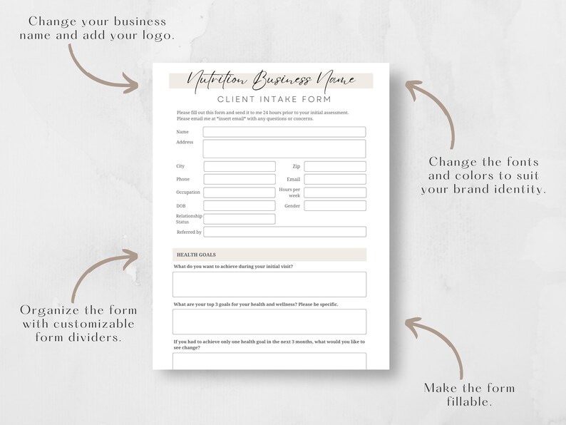 Nutrition Client Intake Form Canva Template: Health & Wellness (digital ...