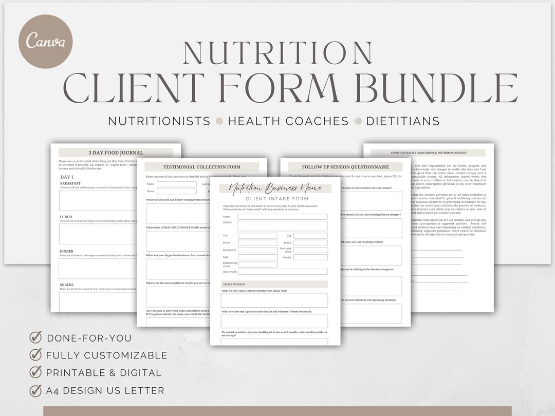 Nutrition Client Intake Form Bundle Nutrition Template - Etsy