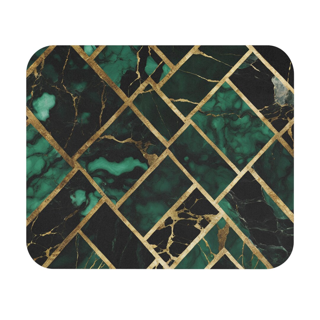 Geometric Green, Gold & Black Marble Mouse Pad rectangle Desk Mousepad ...