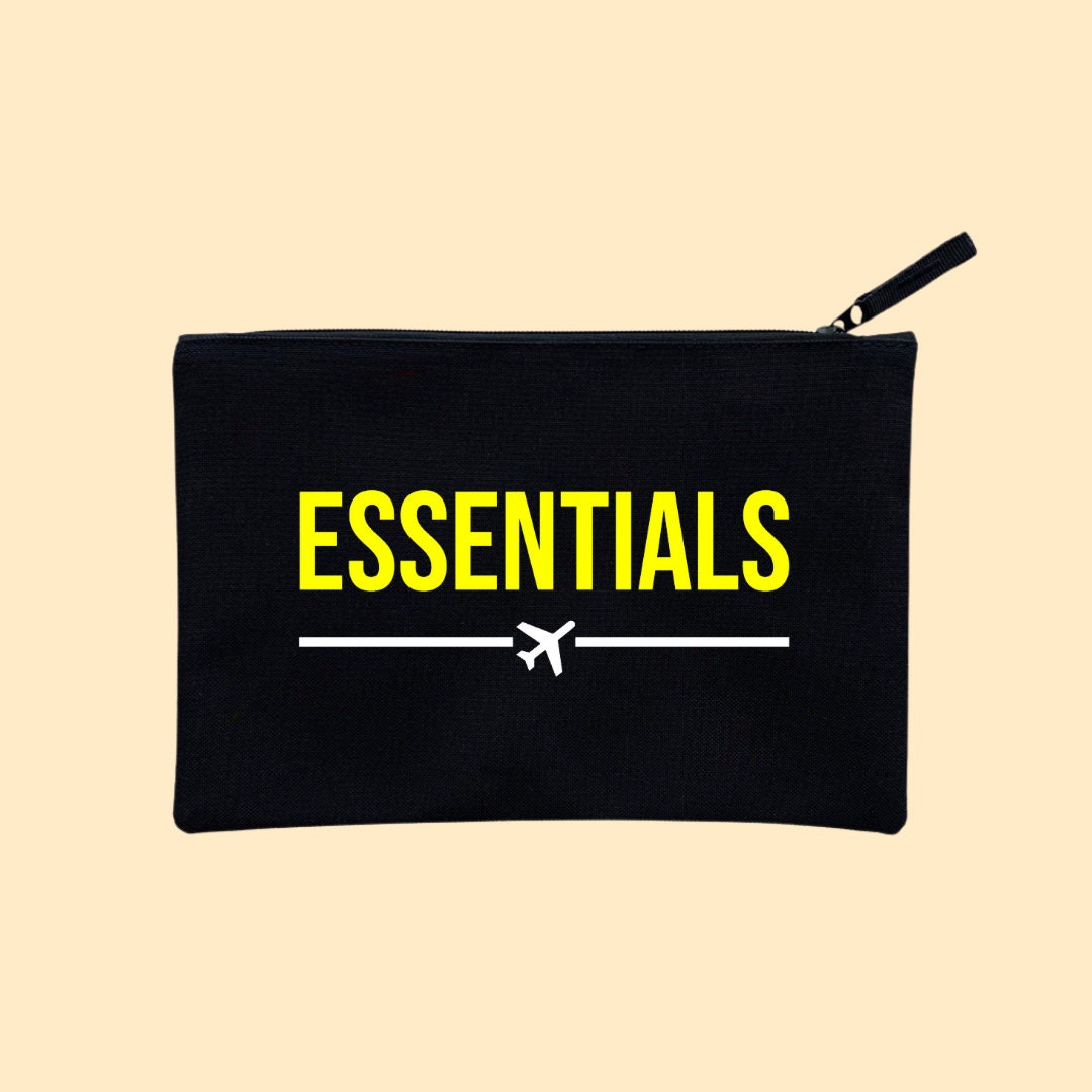 Black Slogan Pouch - 'essentials' Pouch - Travel Pouch - Zipper Pouch ...