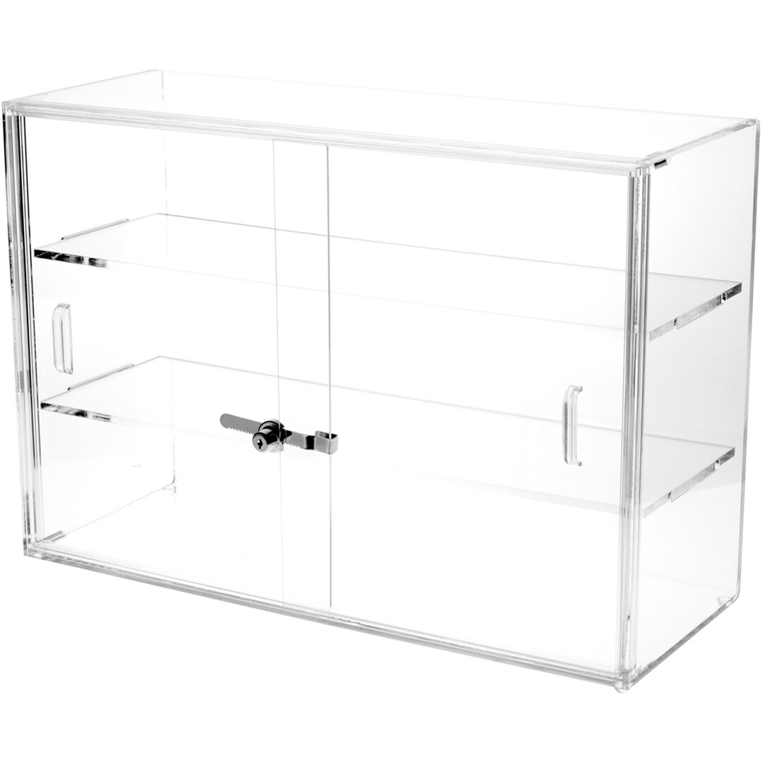Plymor Clear Acrylic Sliding Door Locking Display Case, 2 Shelves, 18 H ...