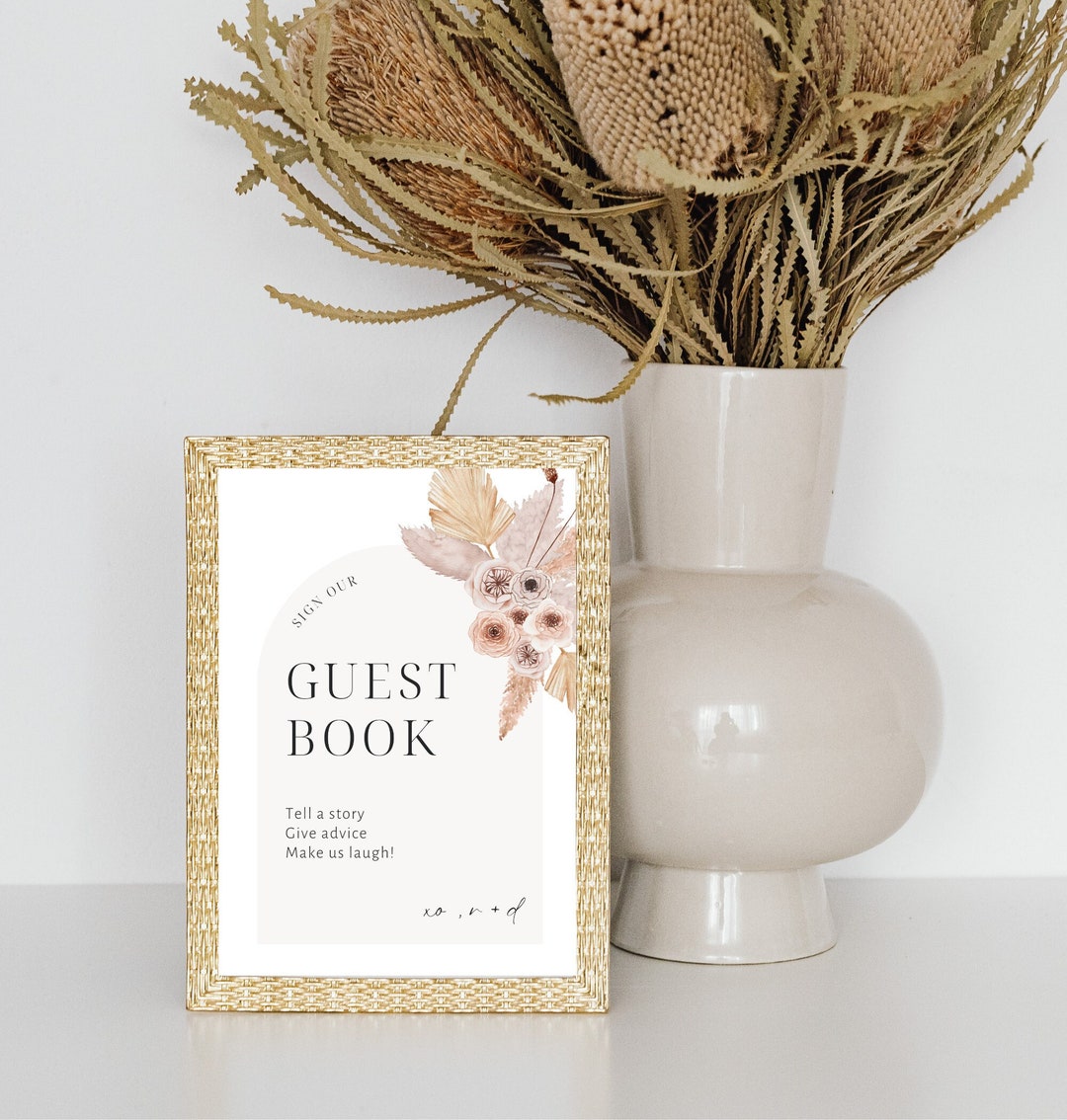 Minimal Wedding Guest Book Sign Template, Boho Guest Book Design ...