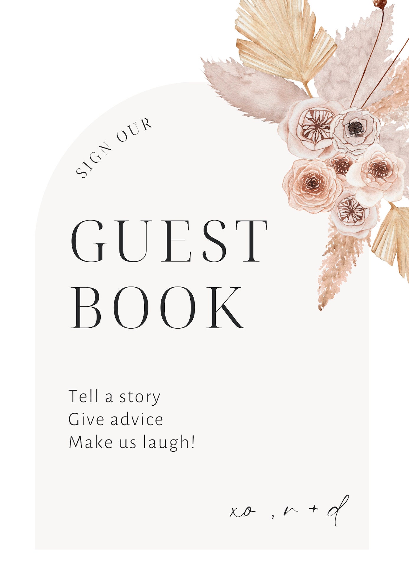 Minimal Wedding Guest Book Sign Template, Boho Guest Book Design ...