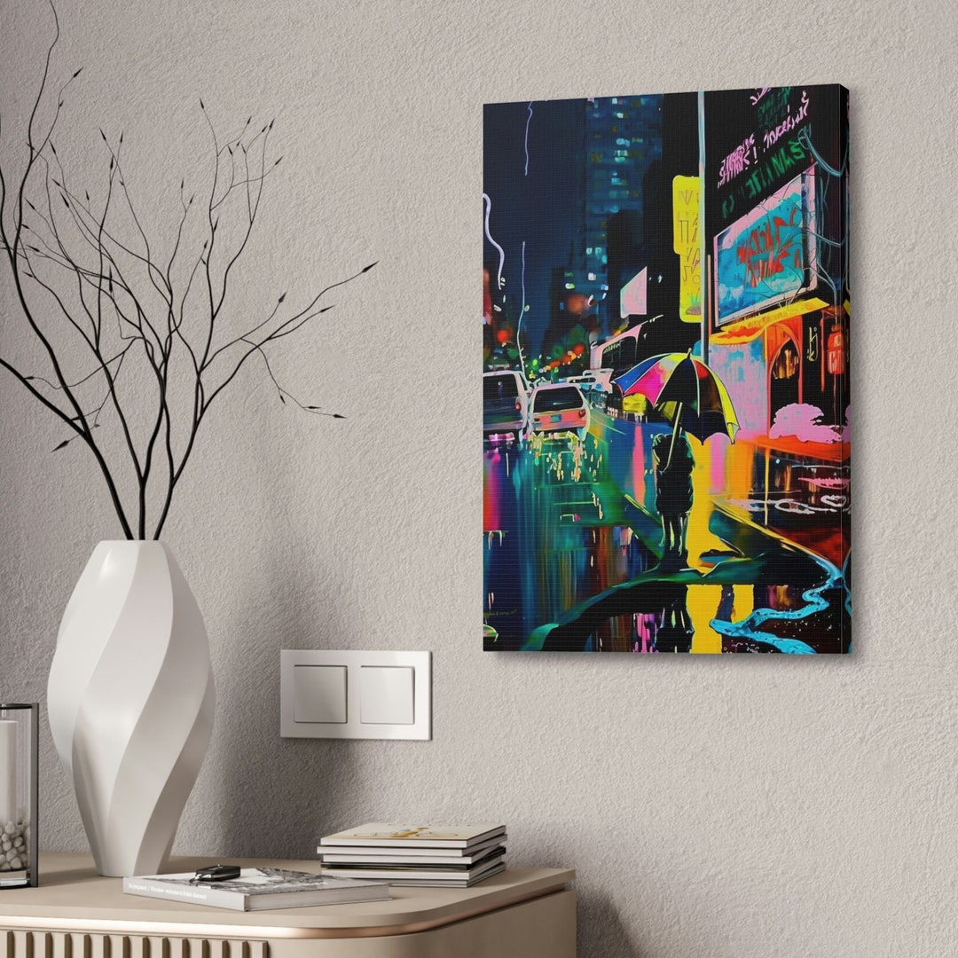 Neon City Street Scene. Brightly Colored Ai Wall Art Resembling an ...
