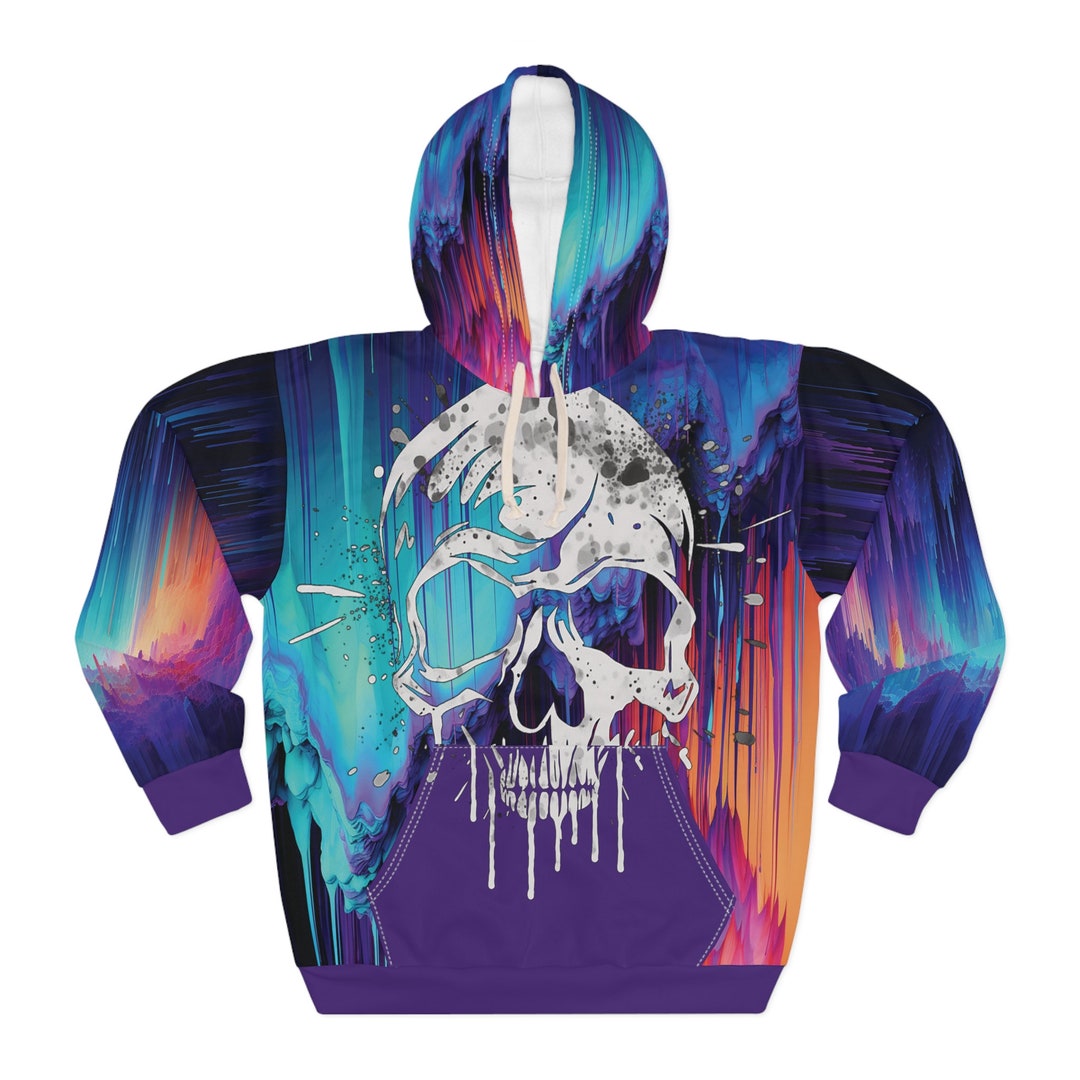 Pixel Drip Graffiti Skull Pullover Hoodie, Unisex - Etsy
