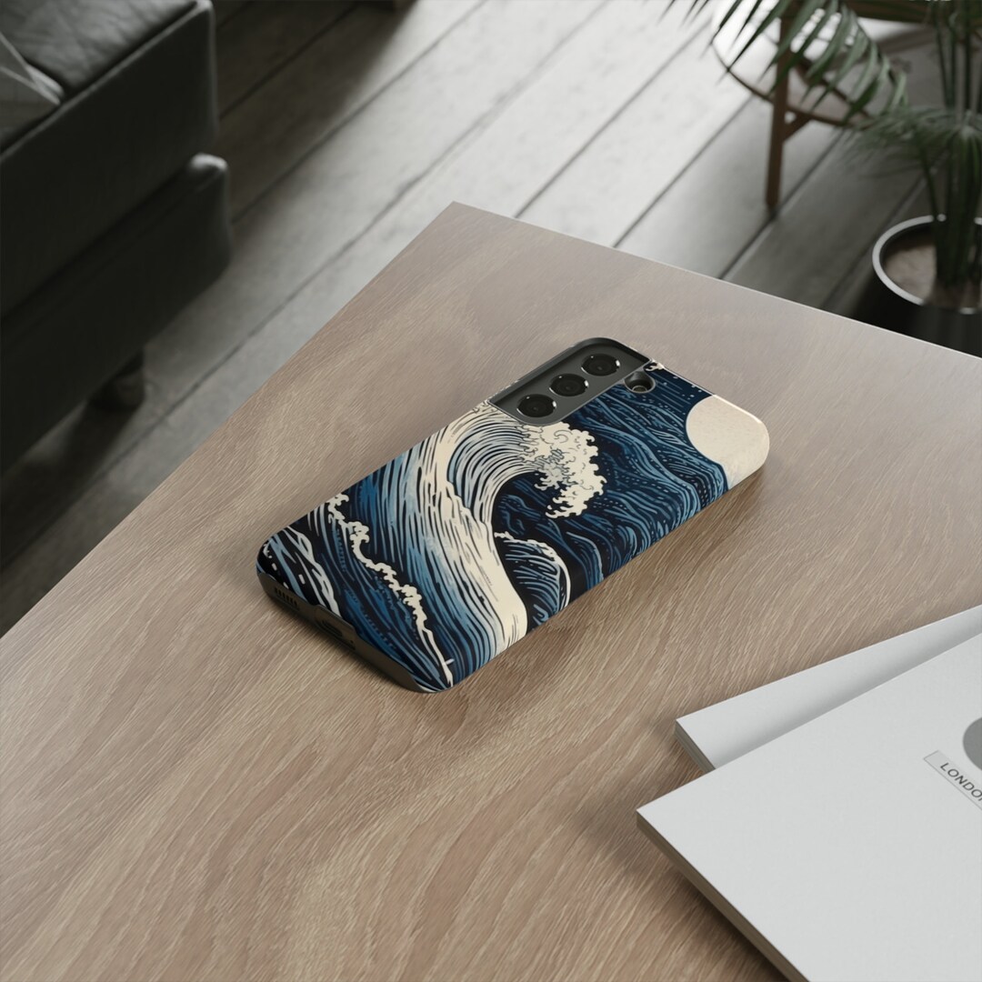 Blue Wave Etching Print. Samsung and Google Phone Tough Case | Ai Art ...