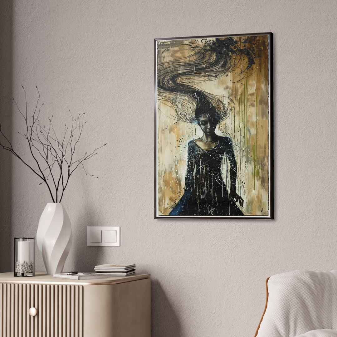 Abstract Dark Fantasy Wall Art - Gothic Female Portrait With Flowing ...