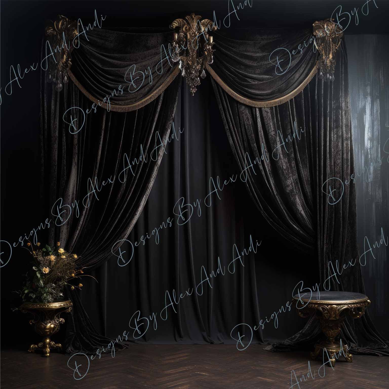 Black Curtain Digital Backdrop Overlay Wedding Sweet 16 Background ...