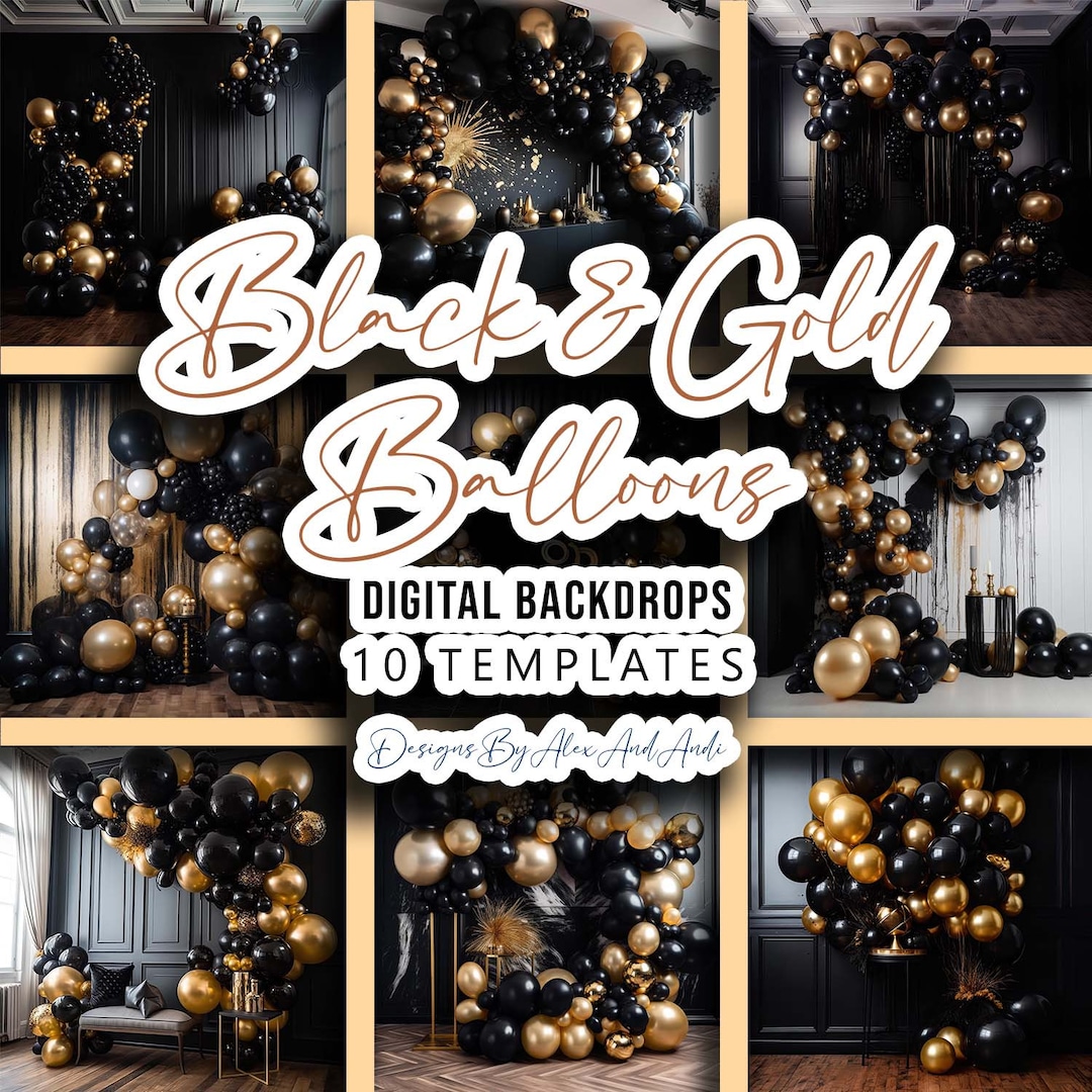 Balloon Black Gold Backdrop Background Digital Photo Shoot Studio ...