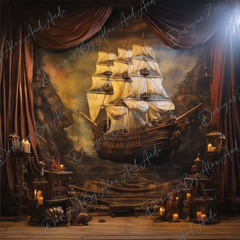 Pirate Ship Backdrop Background Digital Birthday Child Photo Shoot ...